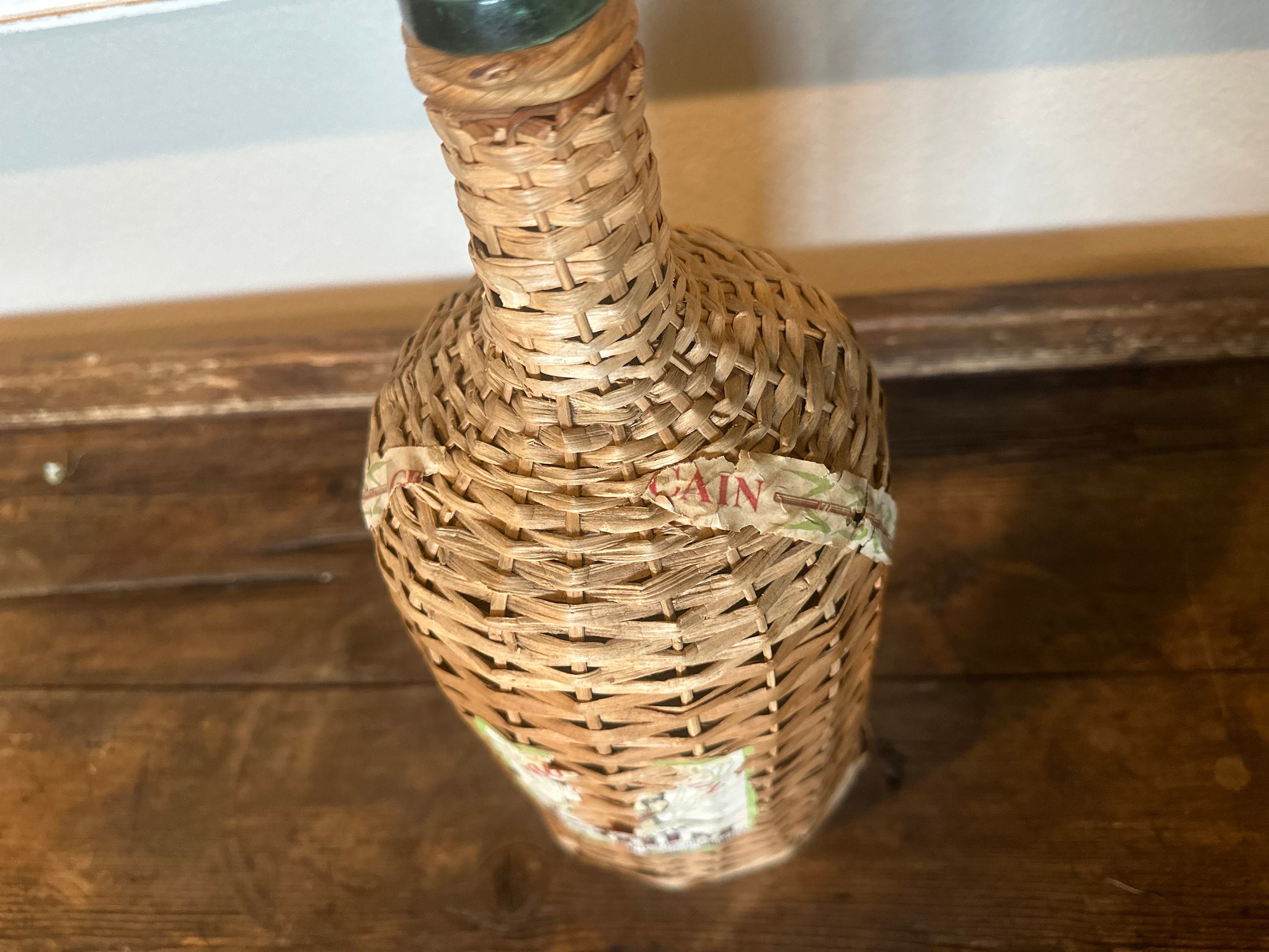 Vintage Wicker Wrapped Rum Demijohn Bottle, Aqua Blue/green Glass - Etsy