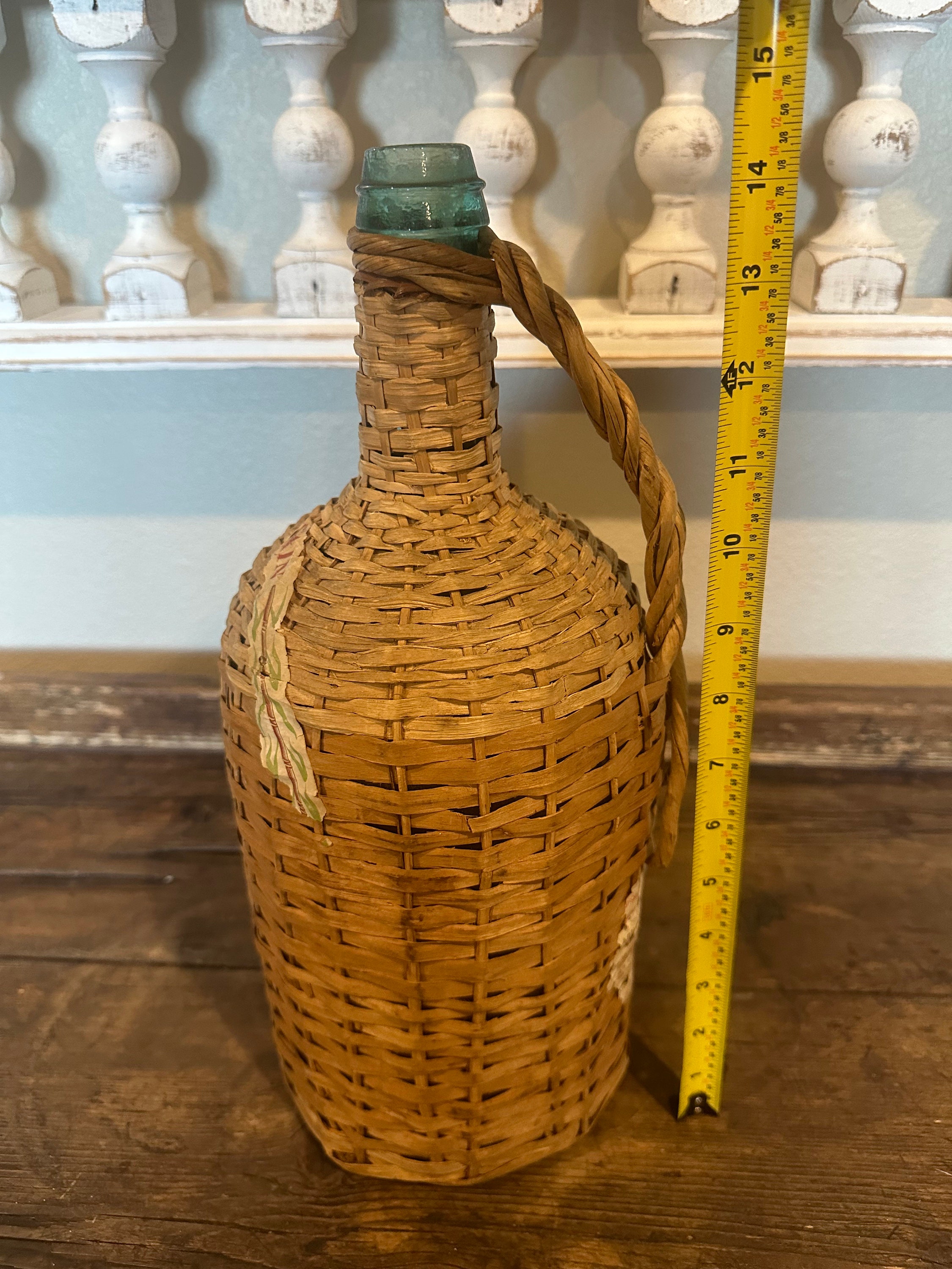 Vintage Wicker Wrapped Rum Demijohn Bottle, Aqua Blue/green Glass - Etsy