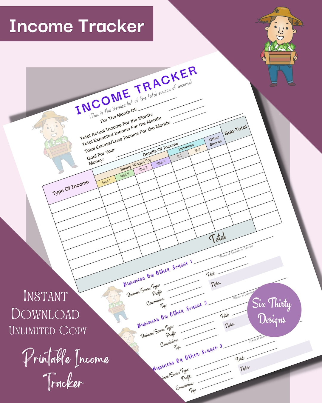 Income Planner Printable, Finance Income Planner, Printable Finance ...