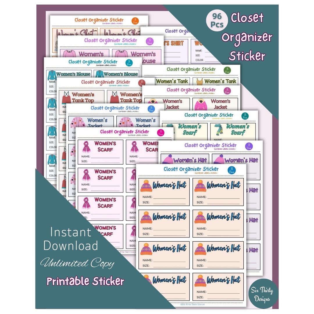 Printable Closet Organizer Sticker Label Bundle, Women's Clothing ...