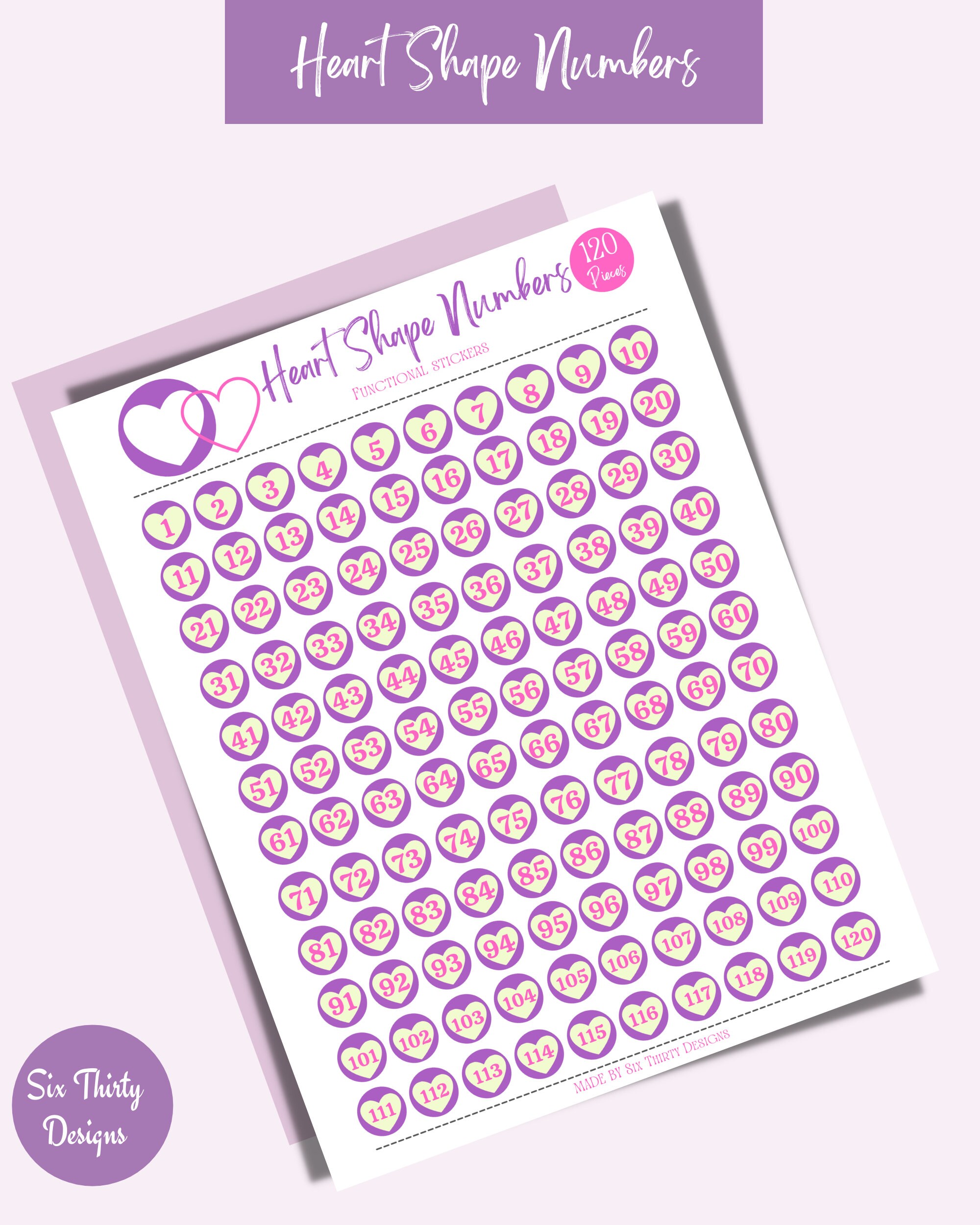 Functional Number Stickers Heart Shape Design Printable - Etsy