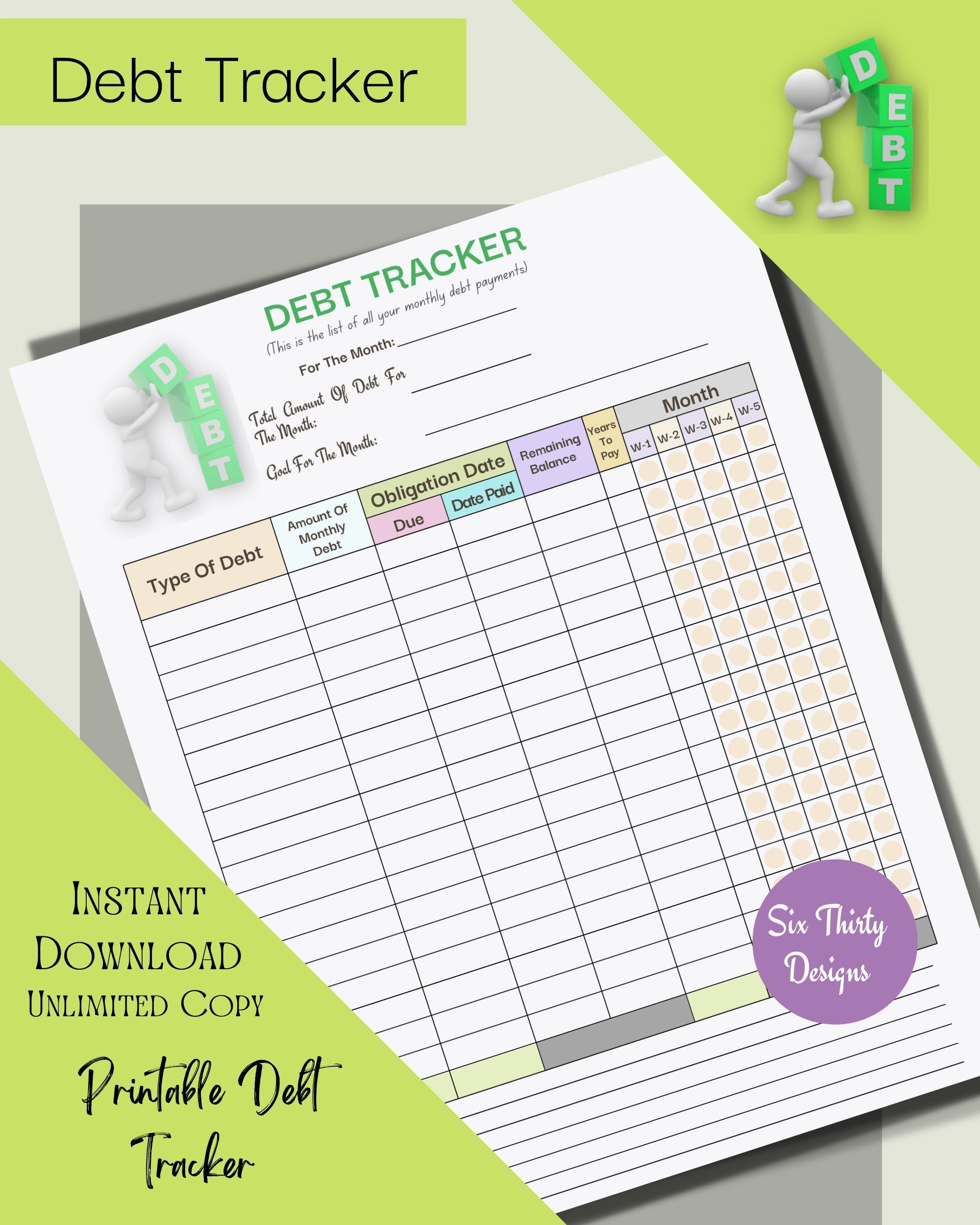 Debt Tracker Printable PDF Printable Debt Payoff Worksheet - Etsy