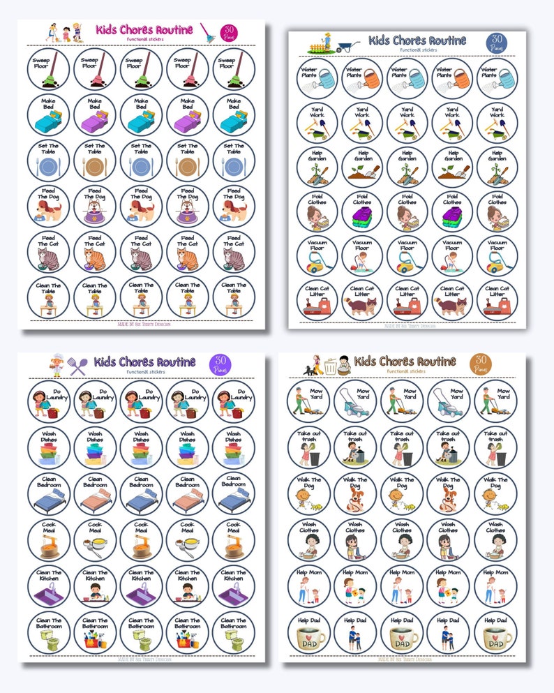 Kids Chores Fun Stickers, DIY Printable Kids Chores Stickers, Printable ...