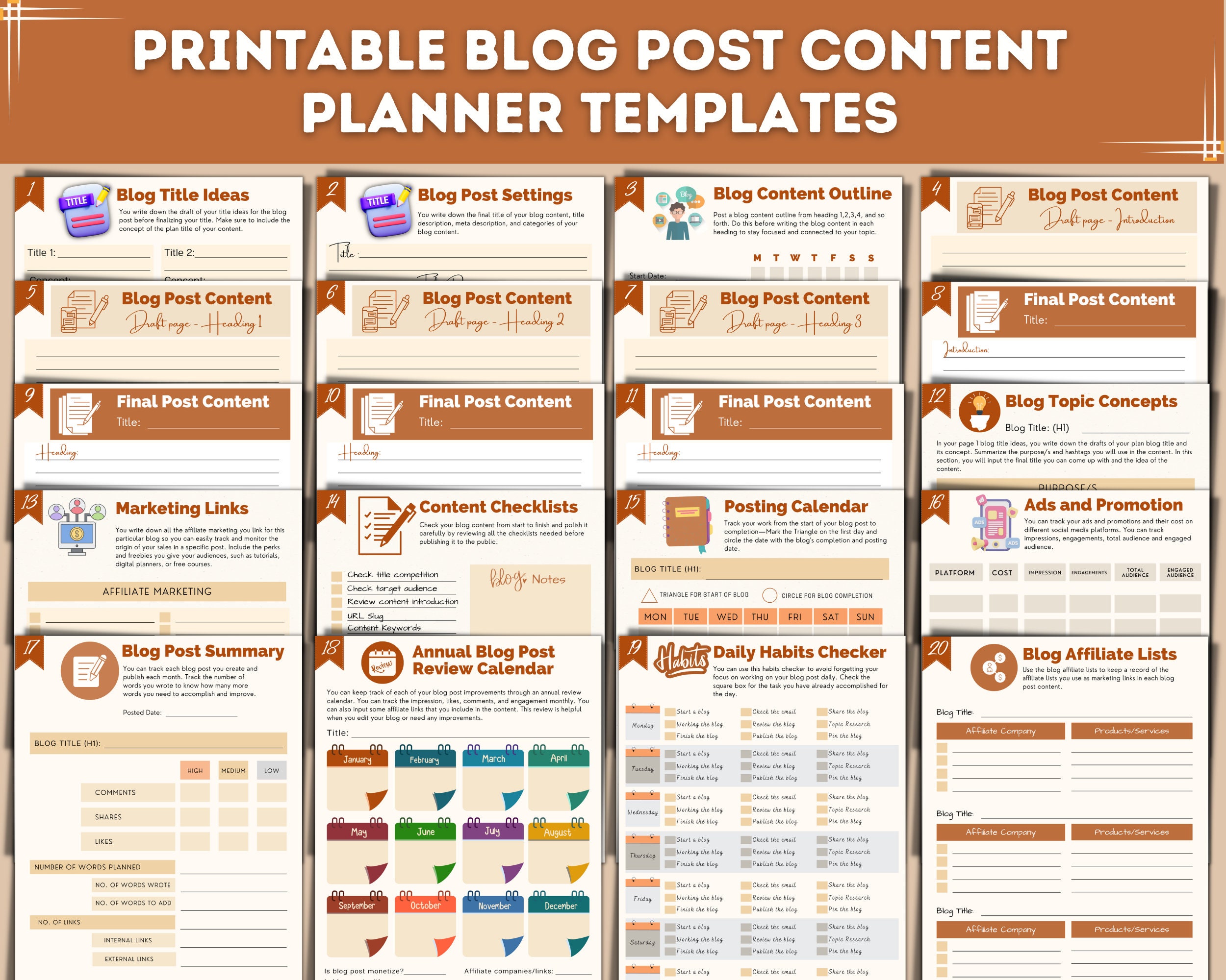 Printable Blogging Planner Blog Planner Blogger Kit Website - Etsy