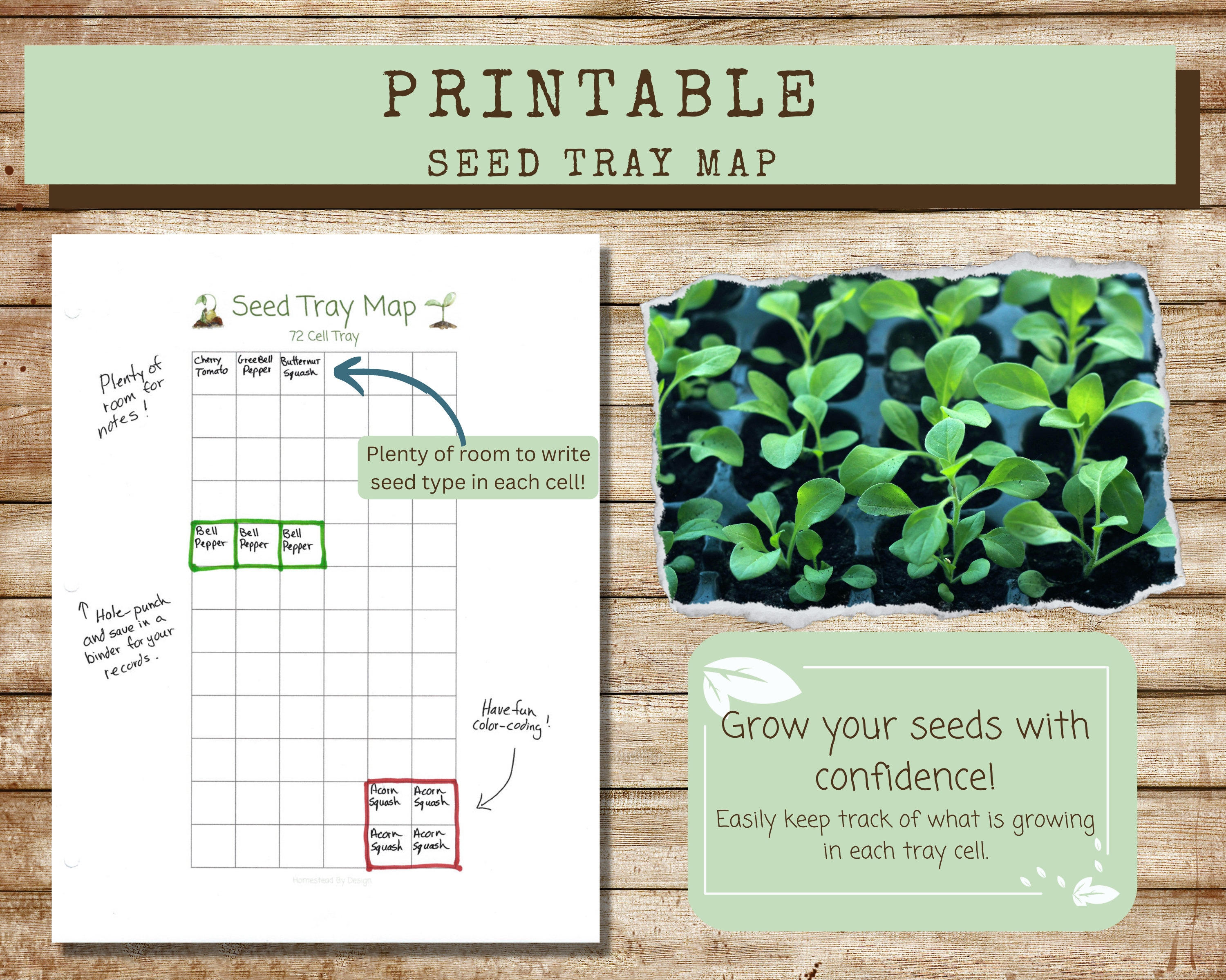 Printable Seed Tray Map 72 Cell Grid Layout, Seed Starting Tray Cell ...