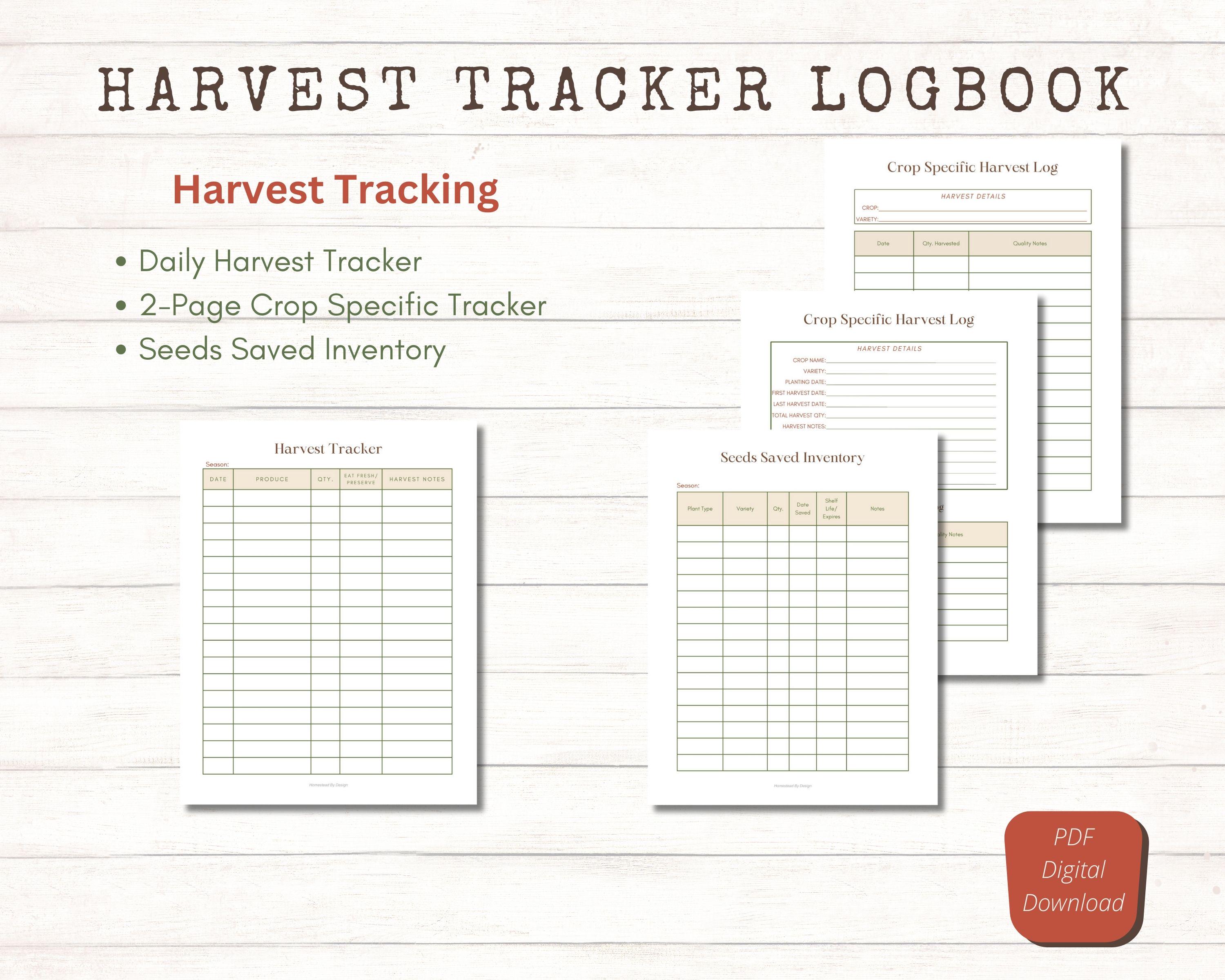 Printable Harvest Tracker Logbook, Vegetable Garden Harvest Tracker ...