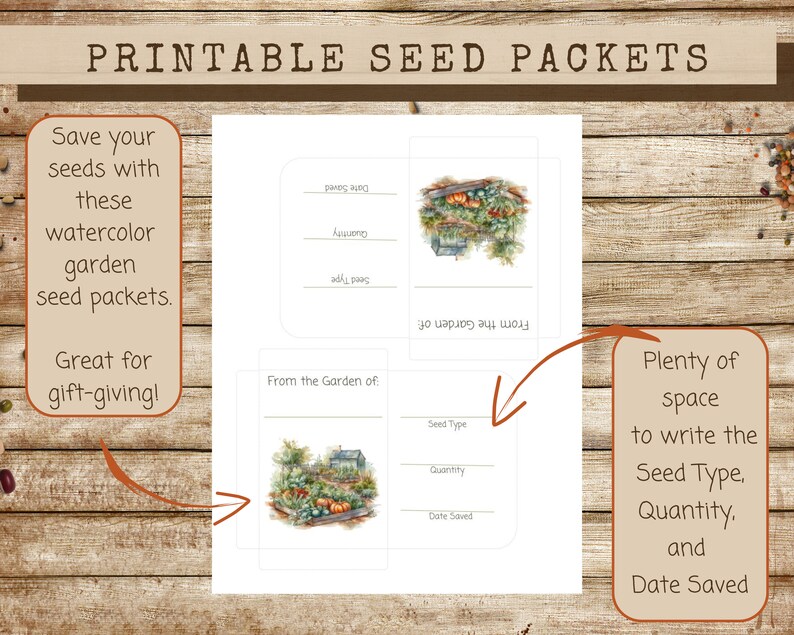 Printable Cottage Garden Seed Packets, Vegetable Seed Envelopes, Seed ...