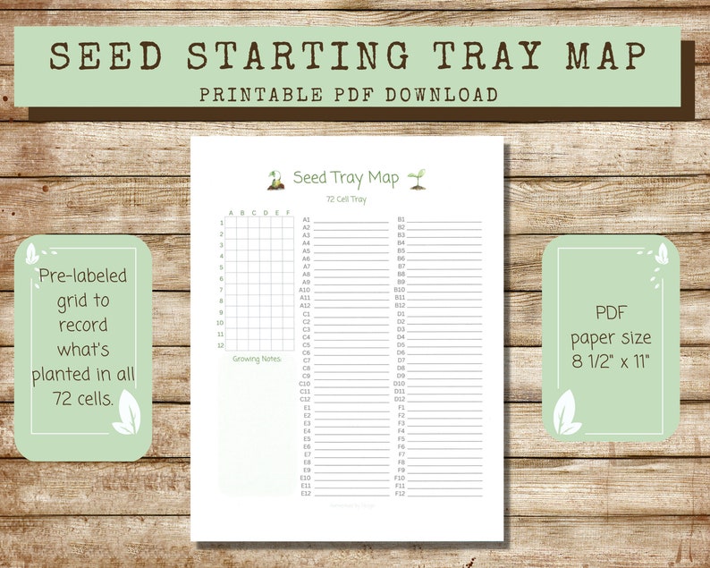 Printable Seed Tray Map 72 Cell Grid Layout With Labels, Seed Starting ...