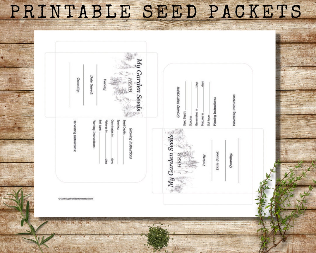 Printable Seed Packets herb Theme, Grayscale Seed Packet for Colored ...