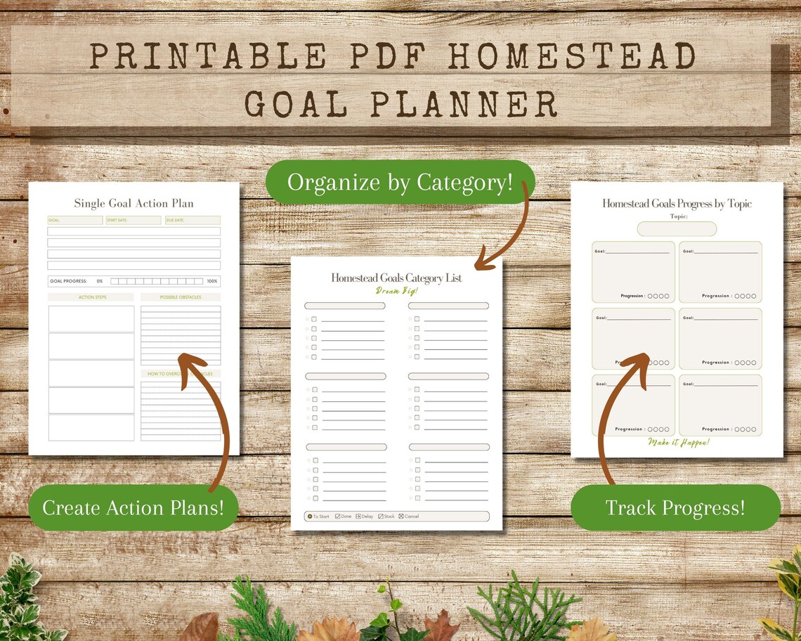 Homestead Goals Action Planner & Worksheets, Printable PDF, 11 Pages ...