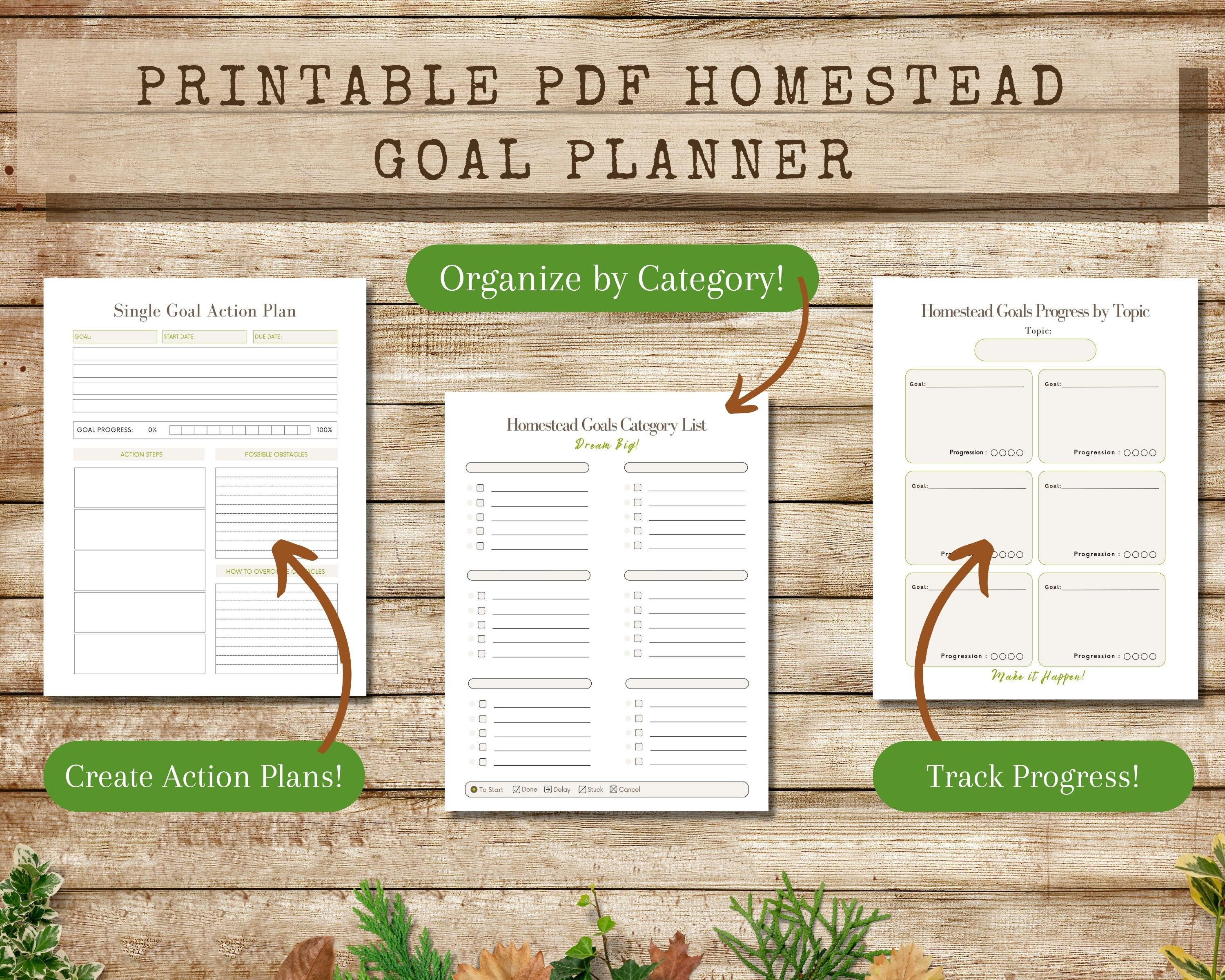 Homestead Goals Action Planner & Worksheets, Printable PDF, 11 Pages ...