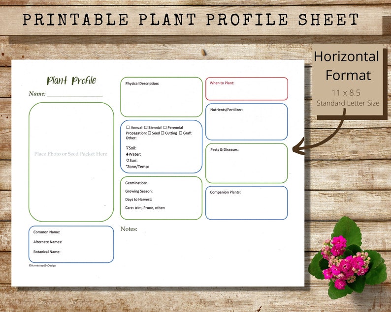 Printable Plant Profile Sheet, Plant I.D. Sheet, Plant Description Page ...