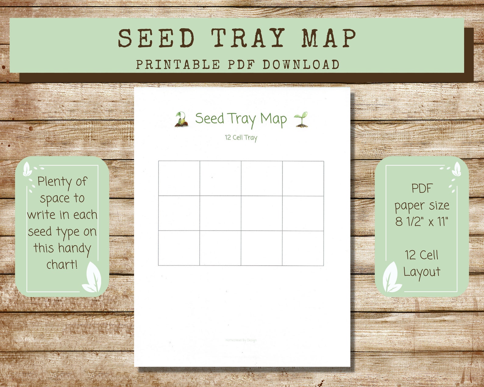 Printable Seed Tray Map 12 Cell Grid Layout, Seed Starting Tray Cell ...