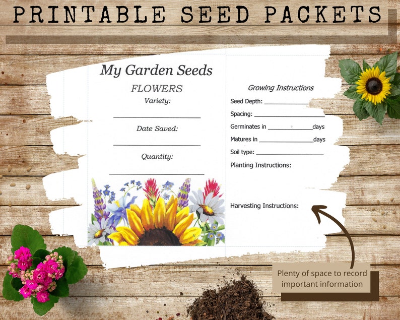 Printable Flower Seed Packet, Garden Flower Seed Envelope, DIY Seed ...
