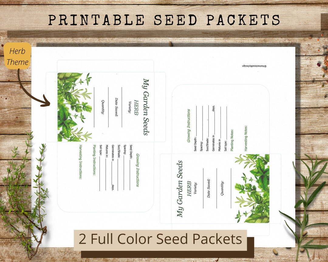 Printable Herb Seed Packets, Herbal Seed Envelope, Heirloom Seed Saving ...