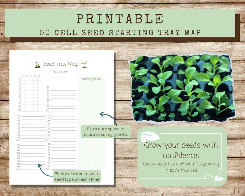 Printable Seed Tray Map 50 Cell Grid Layout With Labels Seed Starting Tray Cell Layout Seed 
