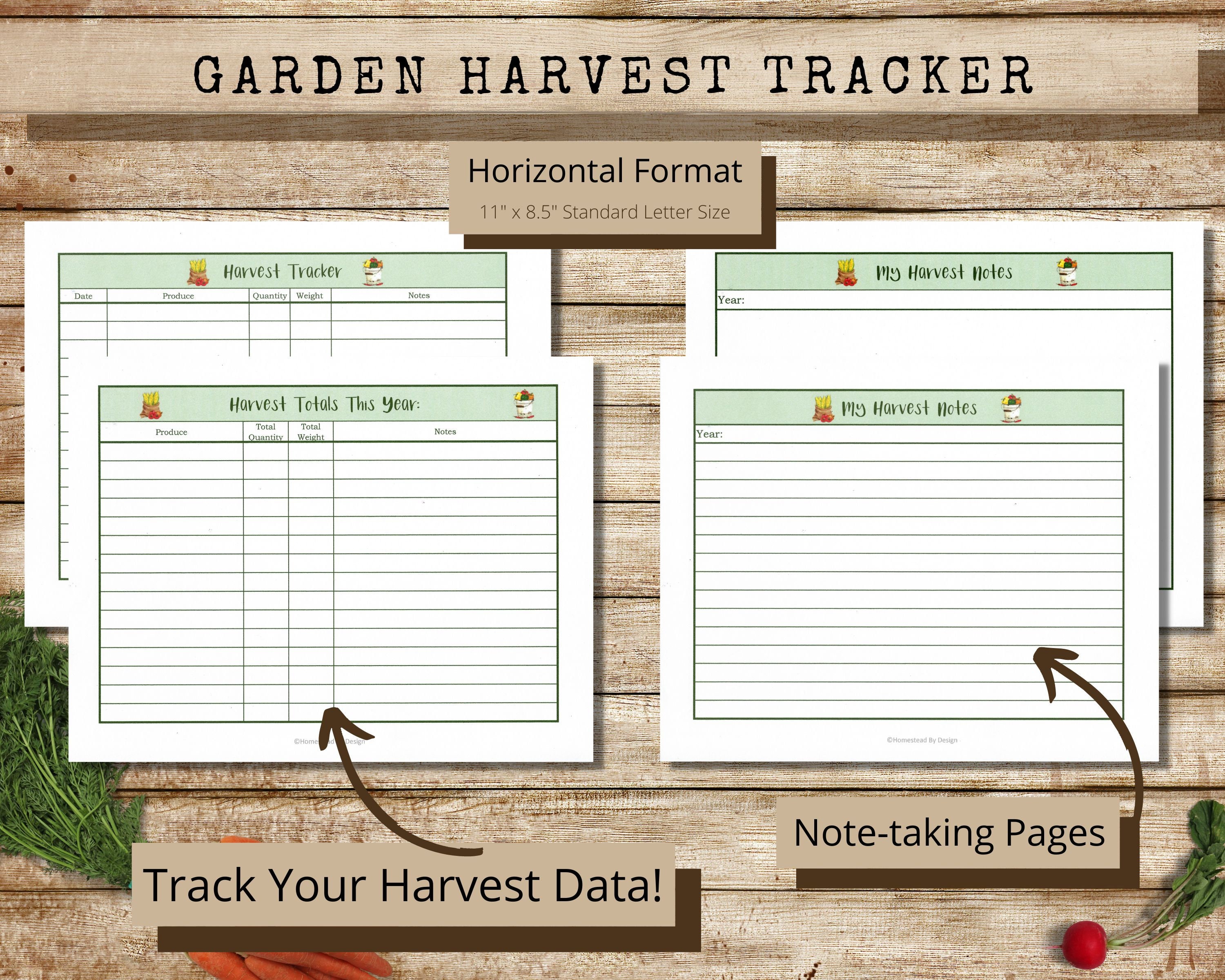 Harvest Tracking Worksheets Horizontal Format, Garden Harvest Tracker ...