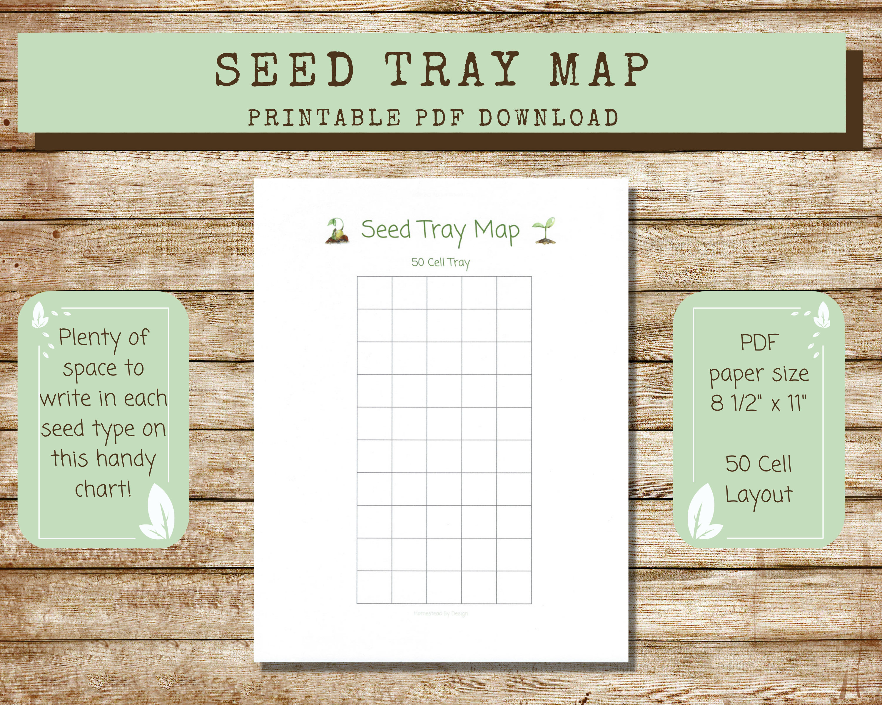 Printable Seed Tray Map 50 Cell Grid Layout, Seed Starting Tray Cell ...