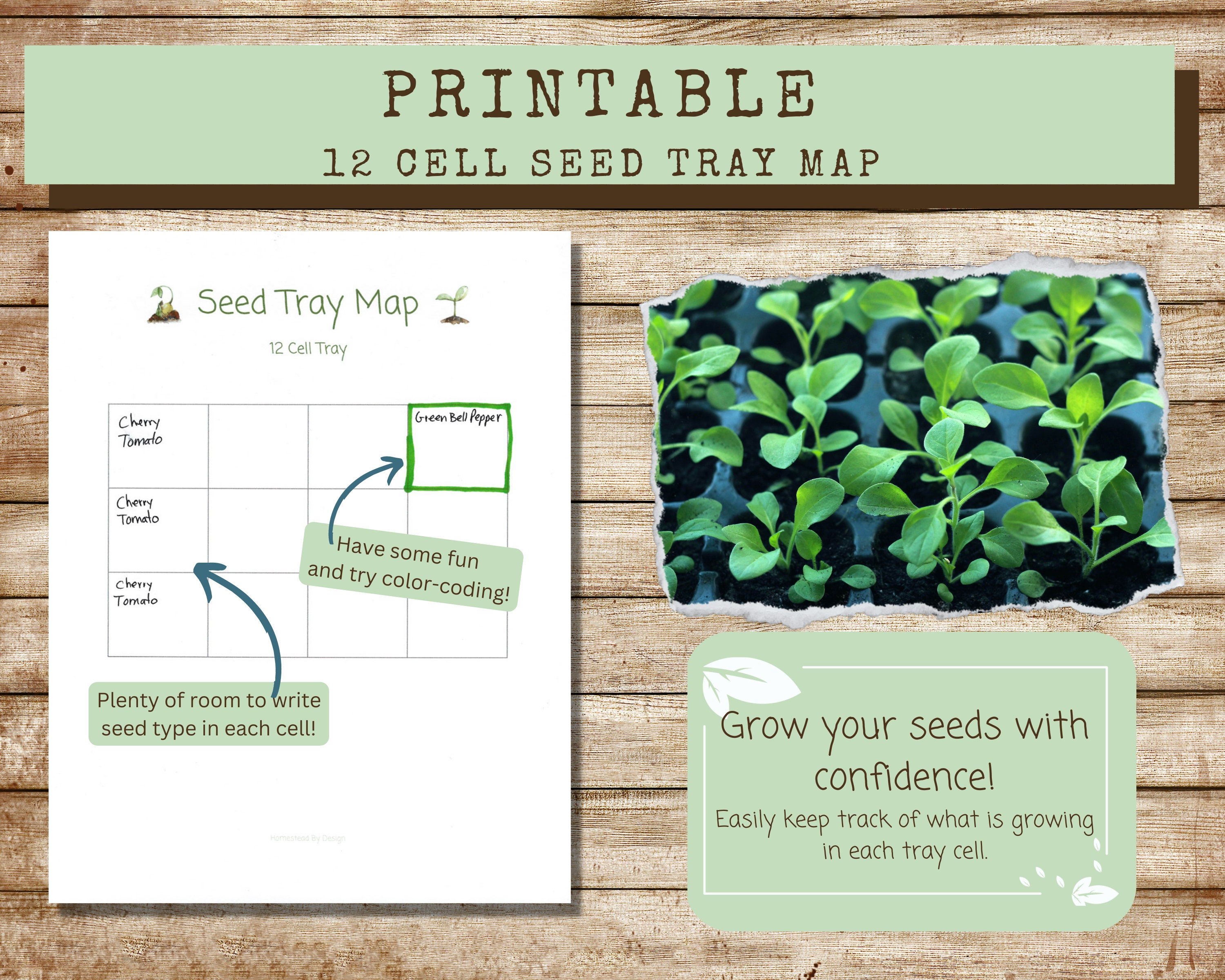 Printable Seed Tray Map 12 Cell Grid Layout, Seed Starting Tray Cell ...