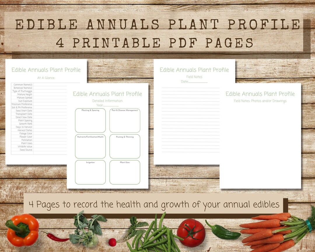 Hojas de perfil de plantas anuales de frutas y verduras imprimibles ...