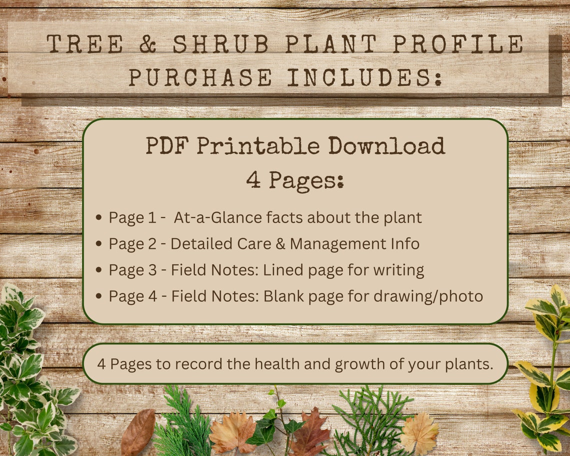 Printable Tree and Shrub Plant Profile for Permaculture and Home ...