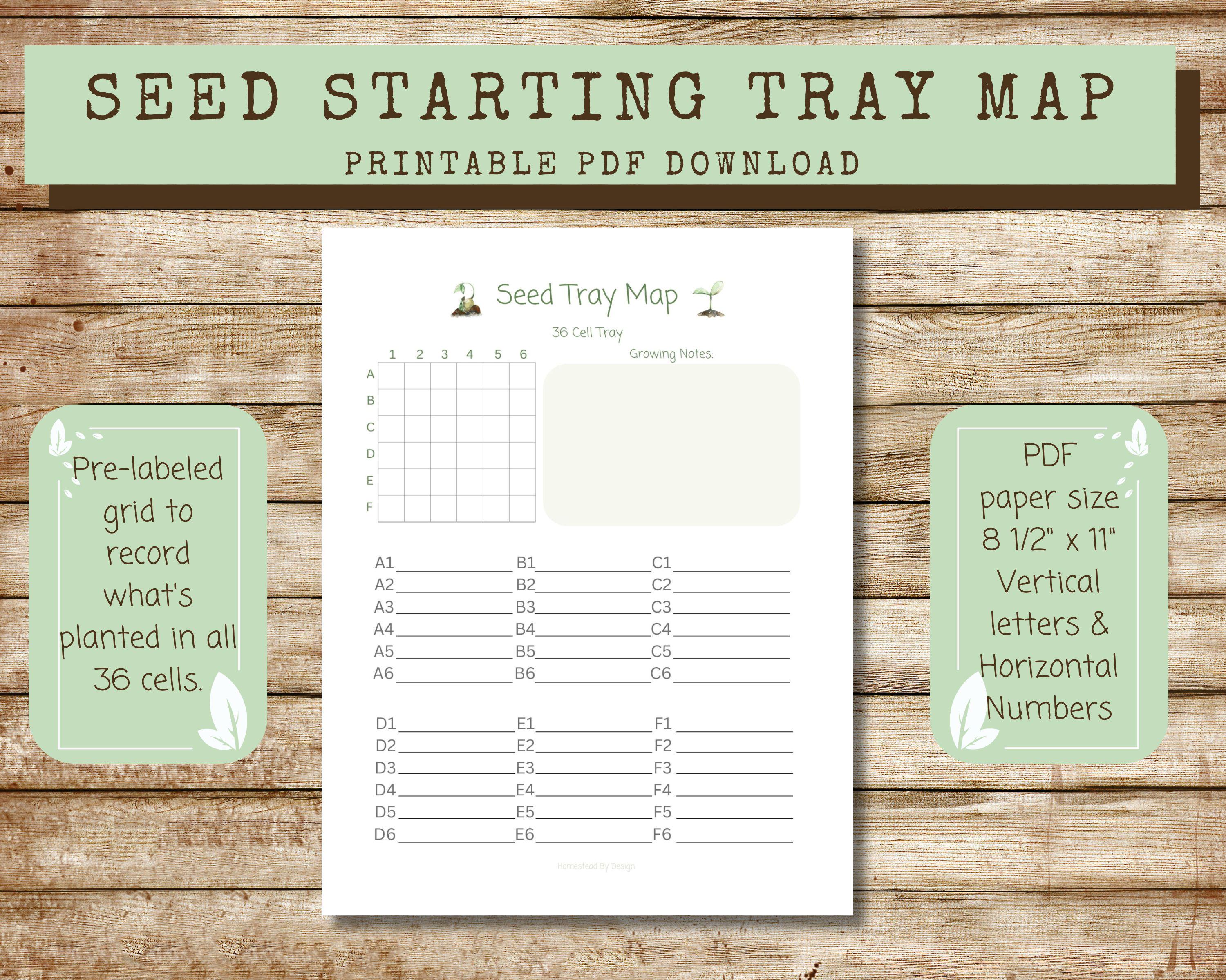 Printable Seed Tray Map 36 Cell Grid With Layout Pre-labeled Vertical ...