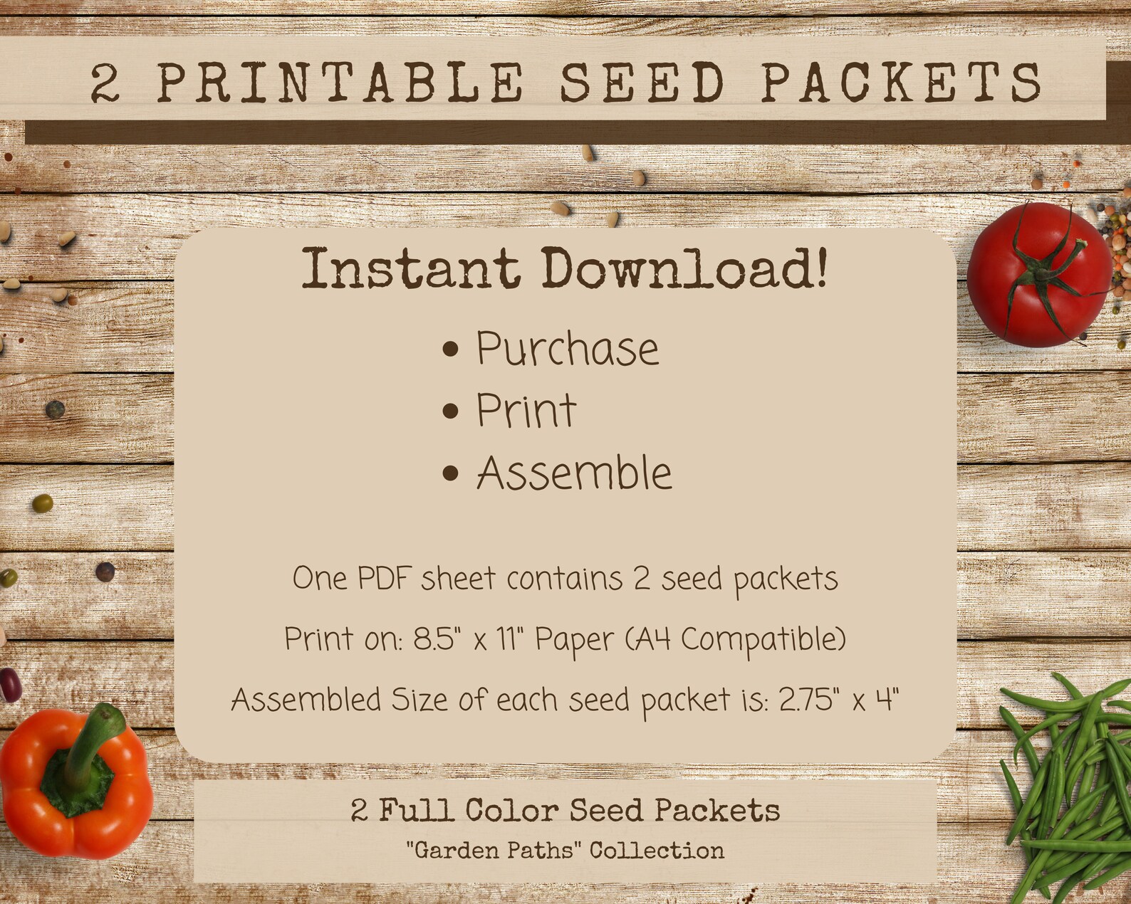 Printable Cottage Garden Seed Packets, Vegetable Seed Envelopes, Seed ...