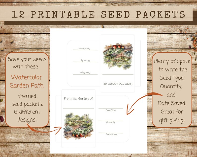 12 Printable Cottage Garden Seed Packets, Vegetable Seed Envelopes ...