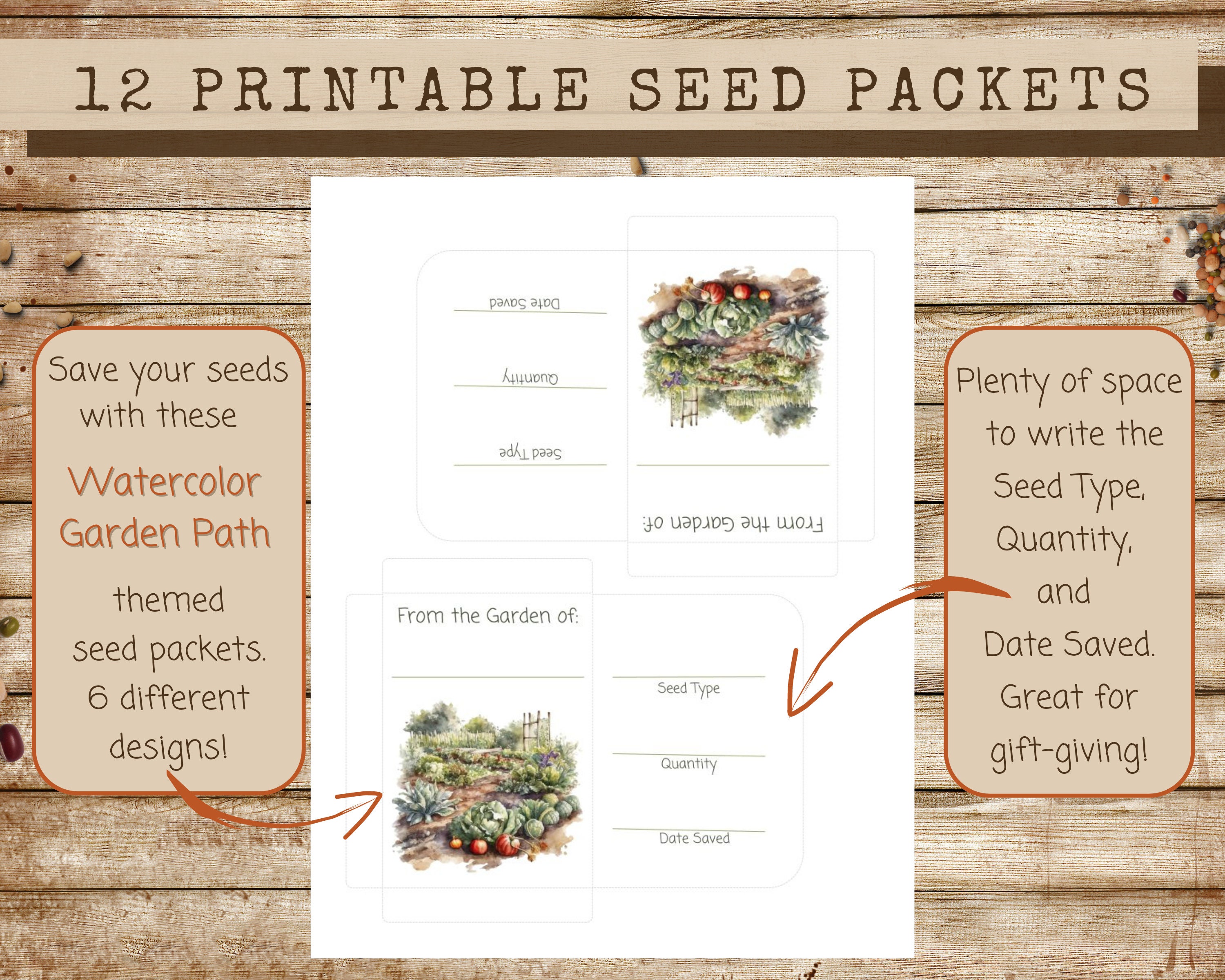 12 Printable Cottage Garden Seed Packets, Vegetable Seed Envelopes ...