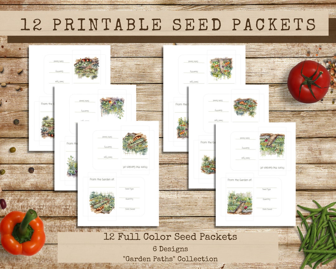 12 Printable Cottage Garden Seed Packets, Vegetable Seed Envelopes ...