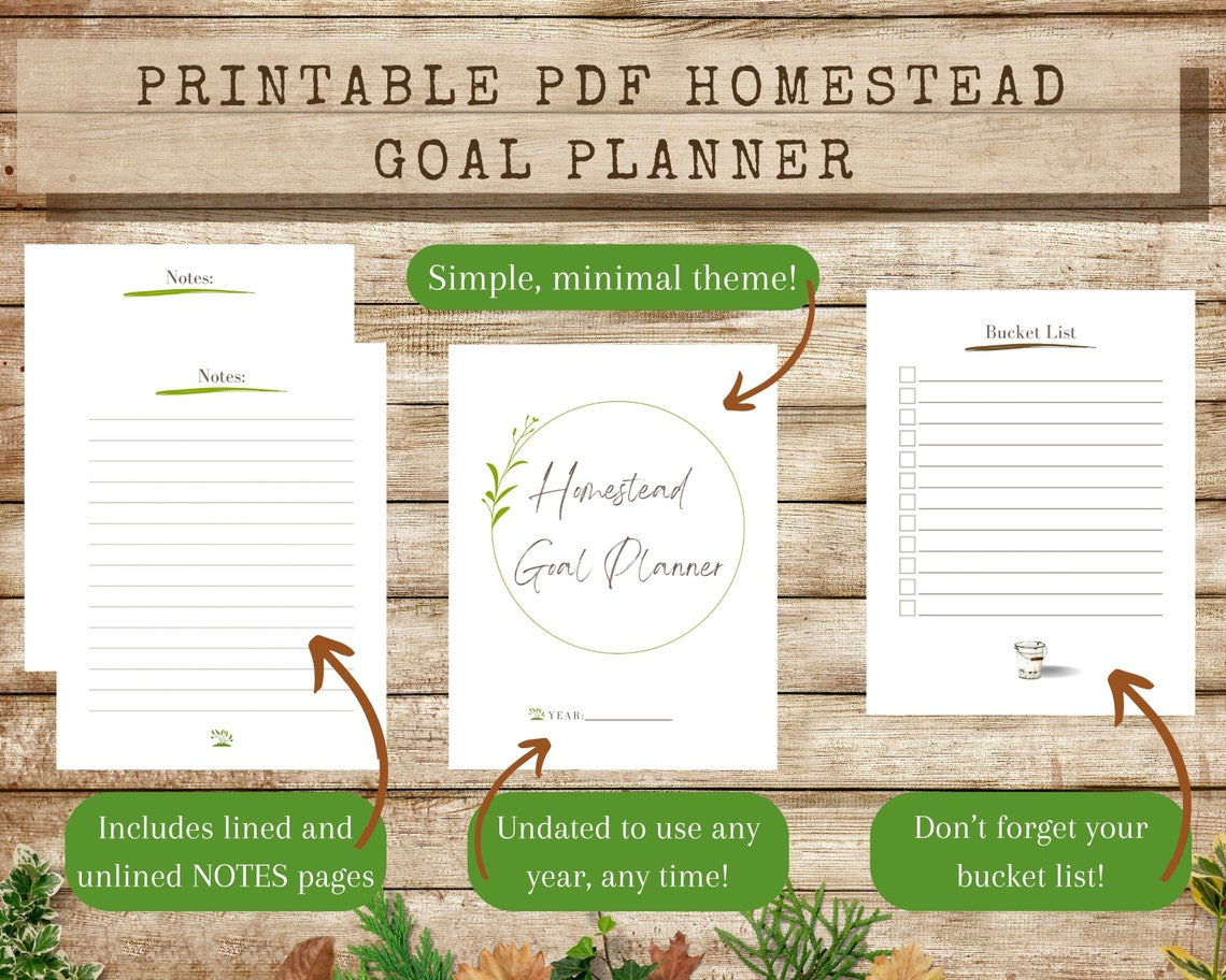 Homestead Goals Action Planner & Worksheets, Printable PDF, 11 Pages ...