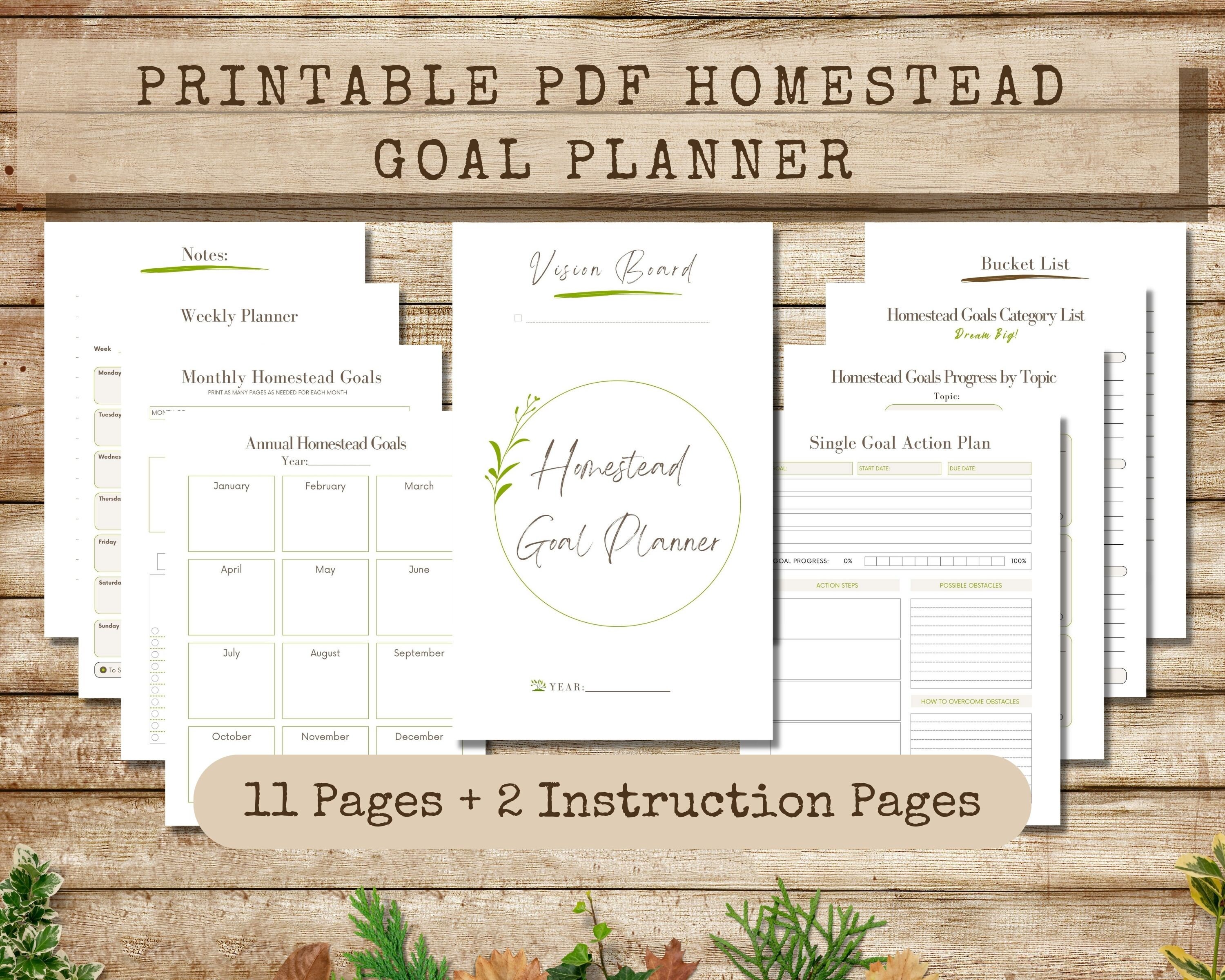 Homestead Goals Action Planner & Worksheets, Printable PDF, 11 Pages ...