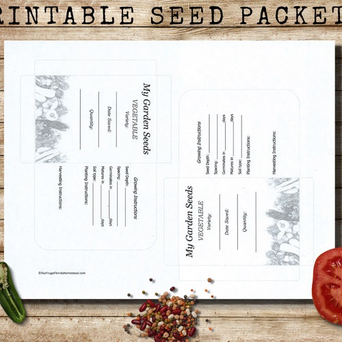 Printable Seed Packets vegetable Theme Grayscale - Etsy