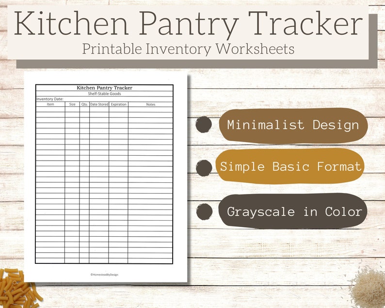 Kitchen Pantry Tracker, Kitchen Inventory, Minimalist Kitchen Inventory ...