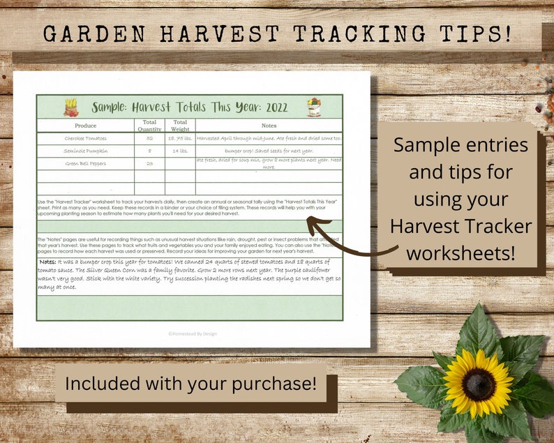 Harvest Tracking Worksheets Horizontal Format, Garden Harvest Tracker ...