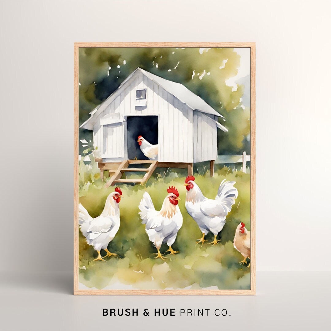 Printable Chickens Watercolor Wall Art Farmhouse Wall Art Country Home ...
