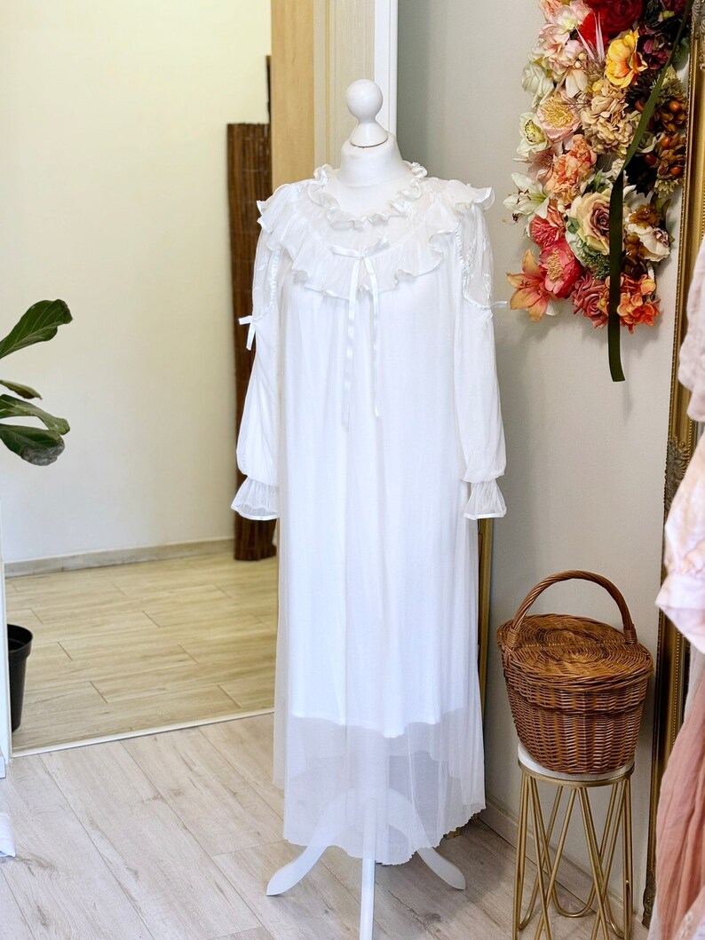 Frilly Victorian Edwardian Nightgown Vintage Dress Ribbons Coquette ...