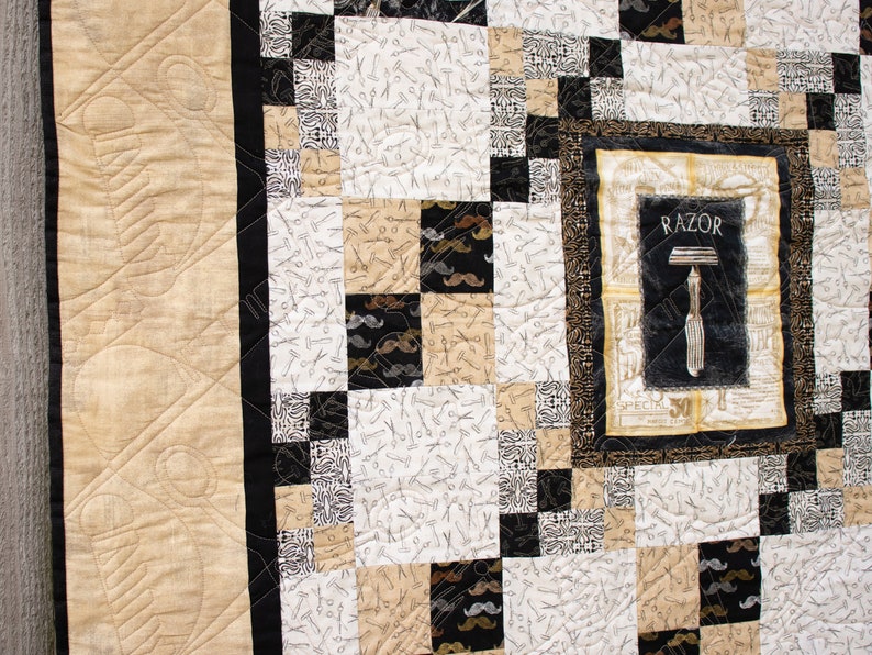 Barber Shop Shaving Quilt, Vintage Quilt Barber Gift, Handmade Quilt ...