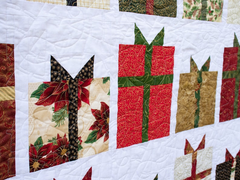 Modern Christmas Presents Quilt, Wrapped Present Holiday Quilt, Artisan ...