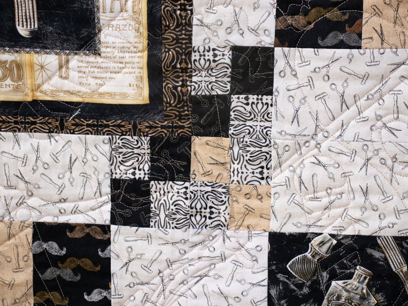 Barber Shop Shaving Quilt, Vintage Quilt Barber Gift, Handmade Quilt ...
