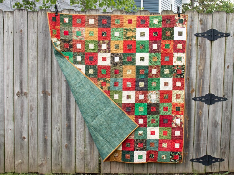 Christmas Squares Quilt, Modern Christmas Patchwork Quilt, Handmade ...