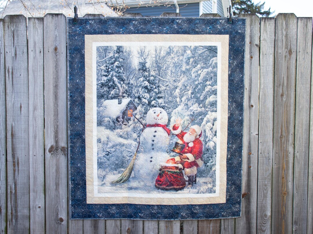 Santa Claus With Snowman Christmas Quilt, Wall Hanging Christmas Gift ...