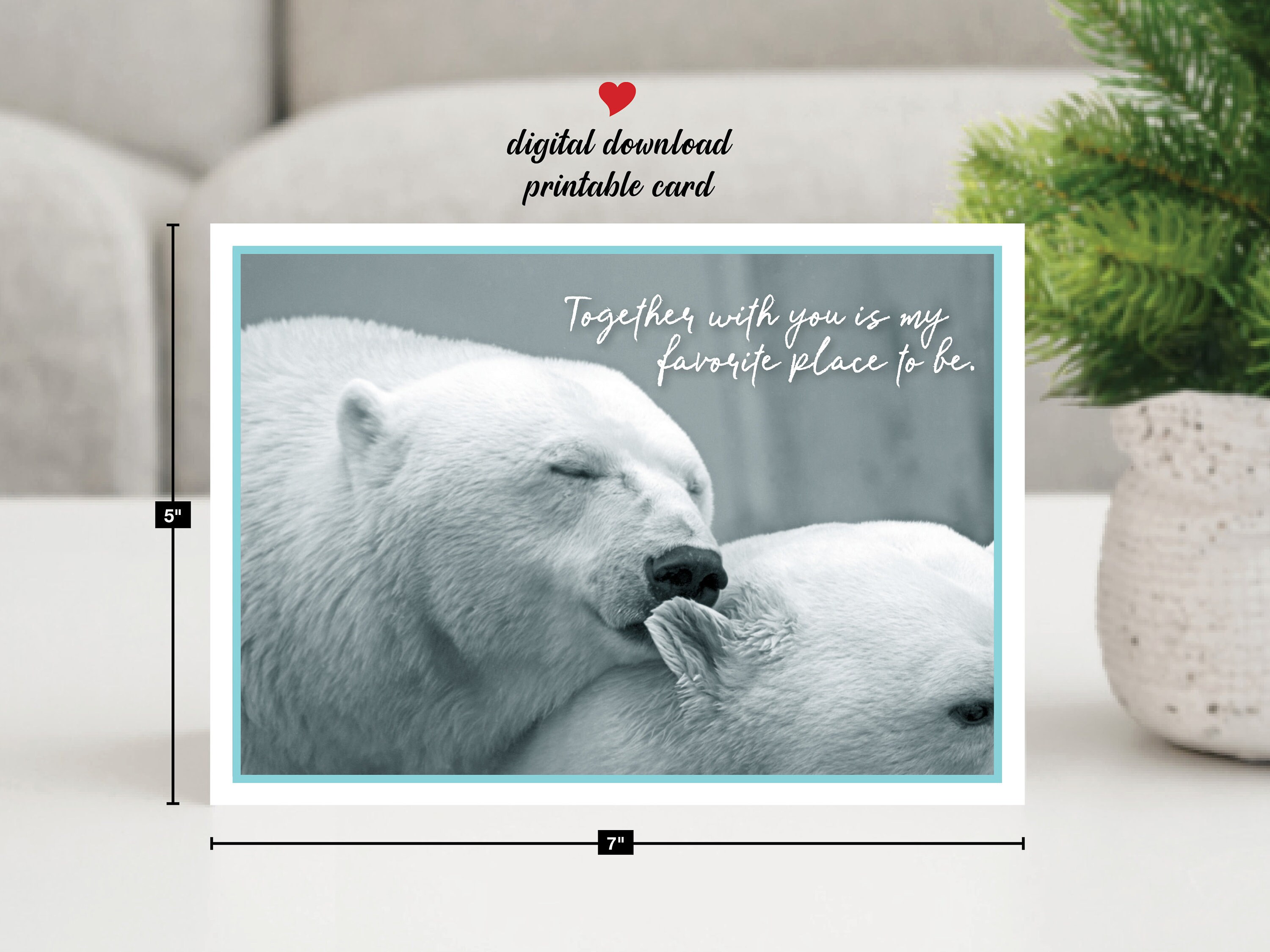 Printable Polar Bear Valentine Card, Lovable Polar Bears, Sweet Kiss ...