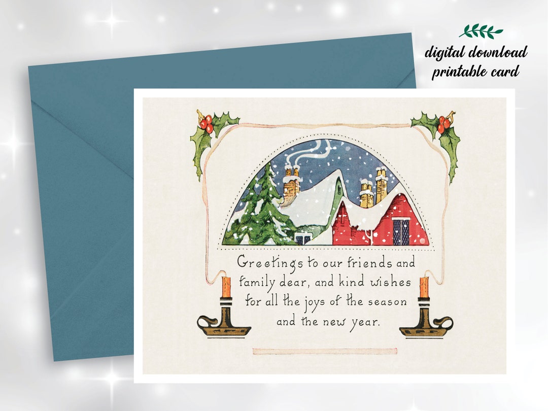 Printable Christmas, Hanukkah, Kwanzaa, New Year's Note Card, Vintage ...