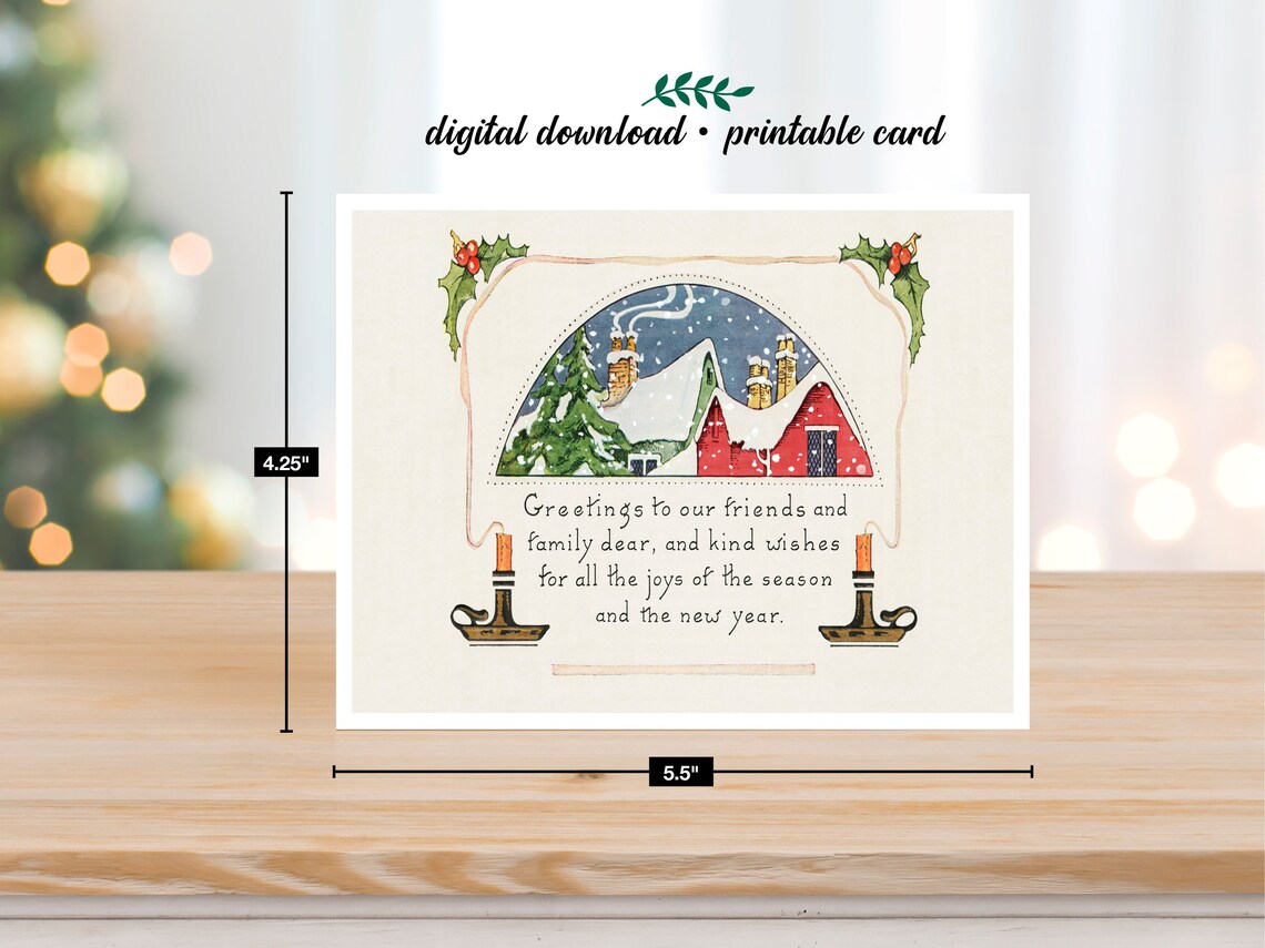 Printable Christmas, Hanukkah, Kwanzaa, New Year's Note Card, Vintage ...