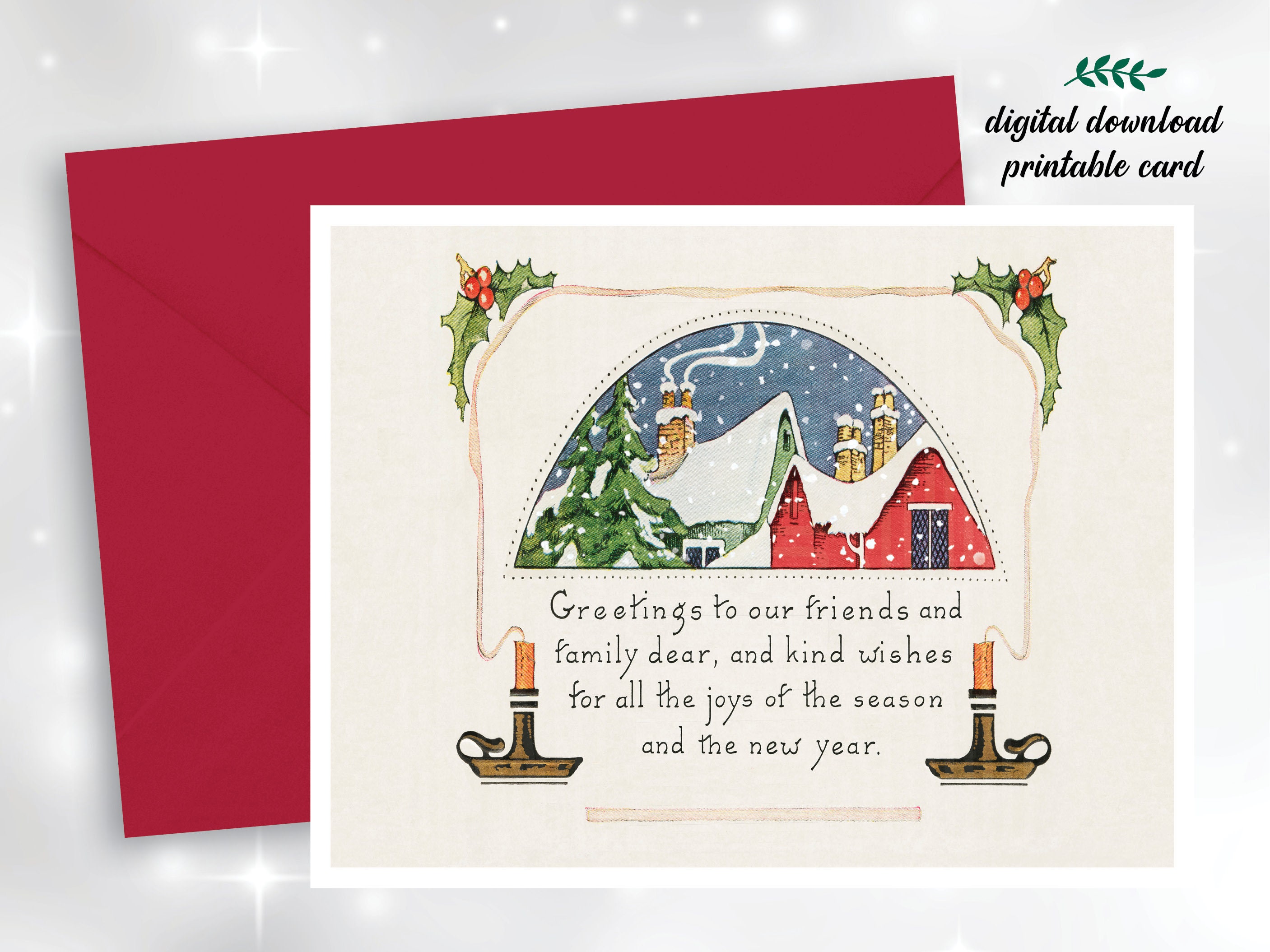 Printable Christmas, Hanukkah, Kwanzaa, New Year's Note Card, Vintage ...