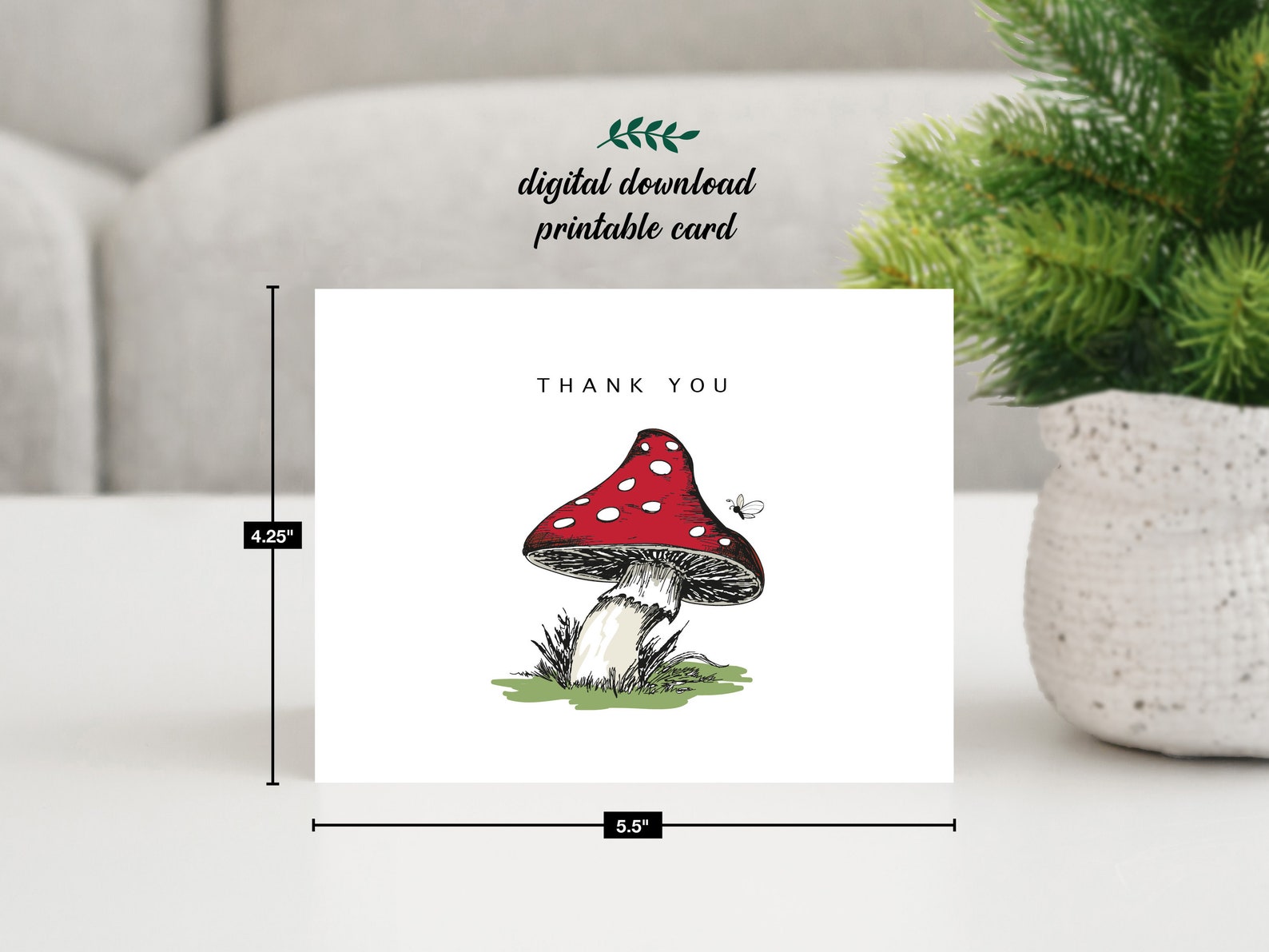 Mushroom Thank You Card, Polka Dot Red Cap (digital Download) - Etsy