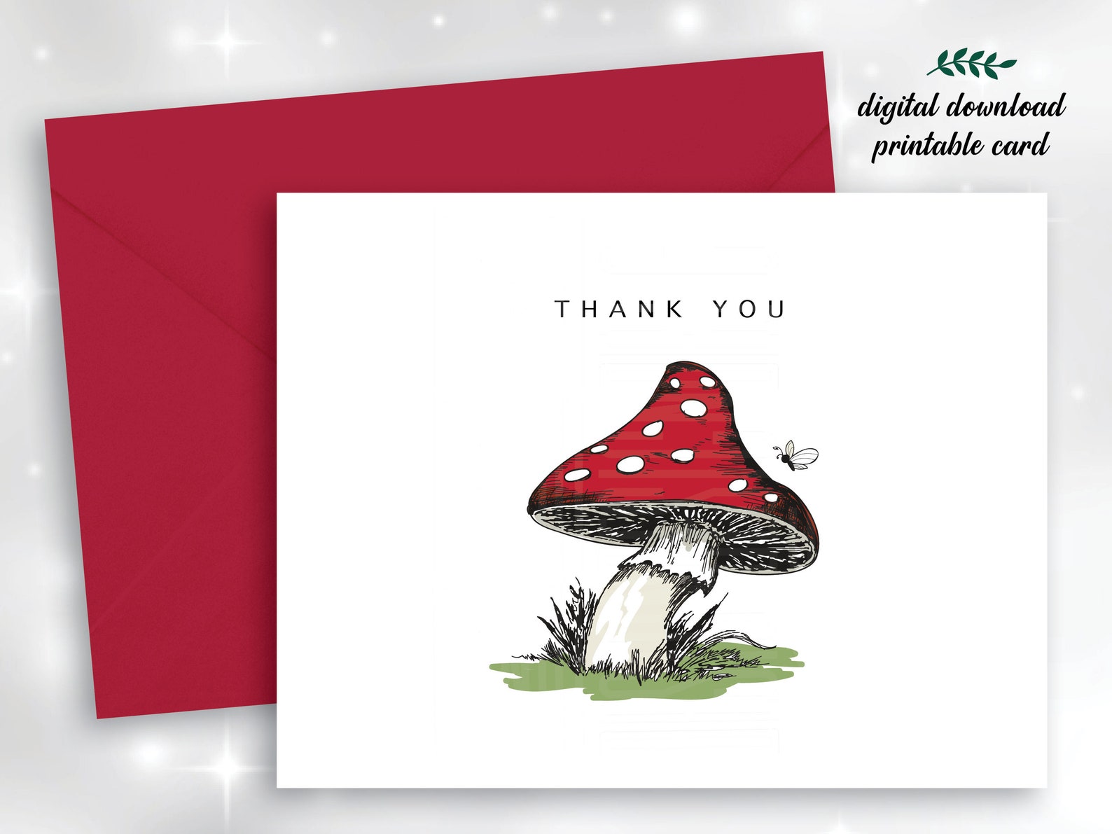 Mushroom Thank You Card, Polka Dot Red Cap (digital Download) - Etsy