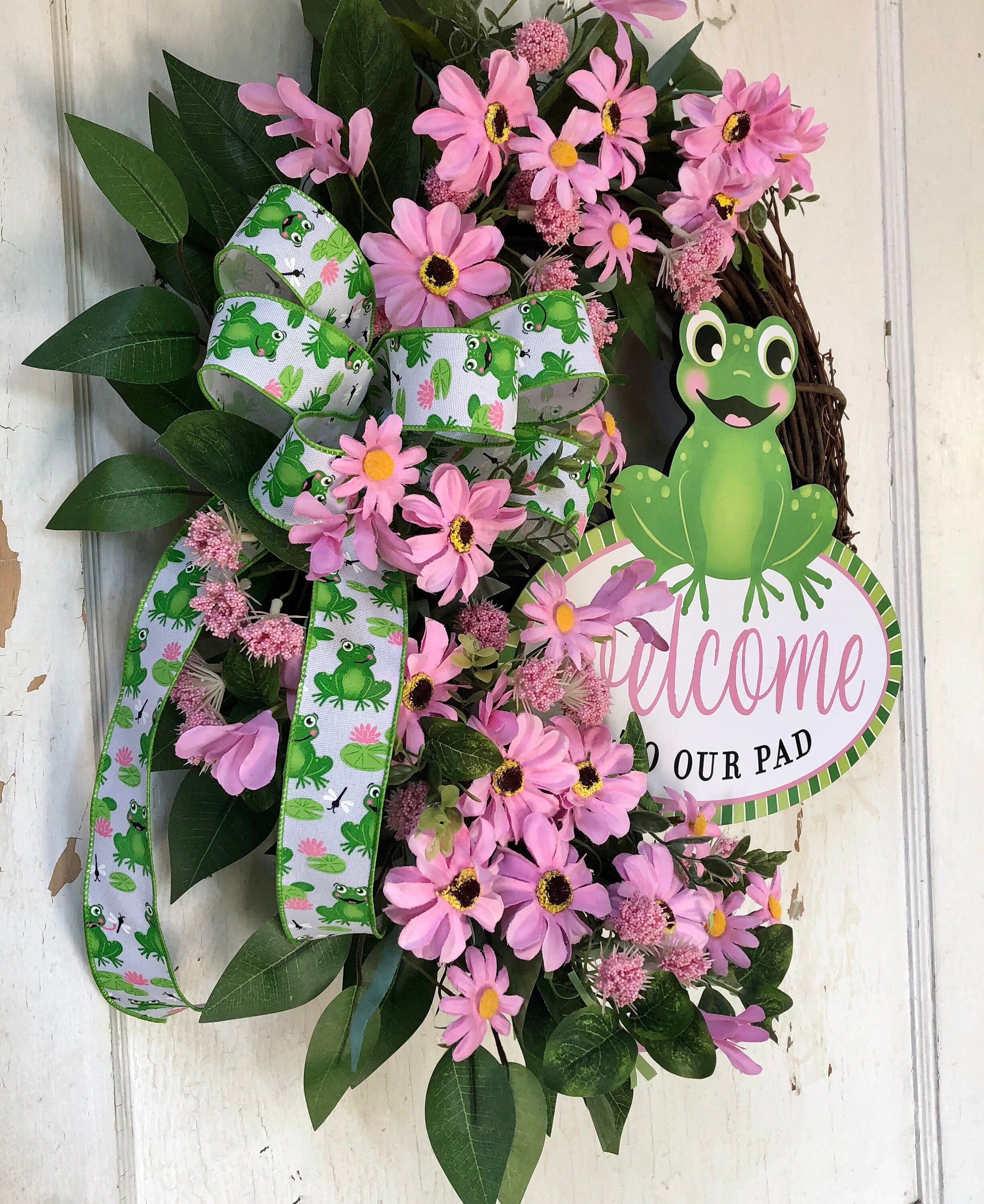 Frog "welcome to Our Pad" Spring Summer Porch Door Entryway Wreath ...