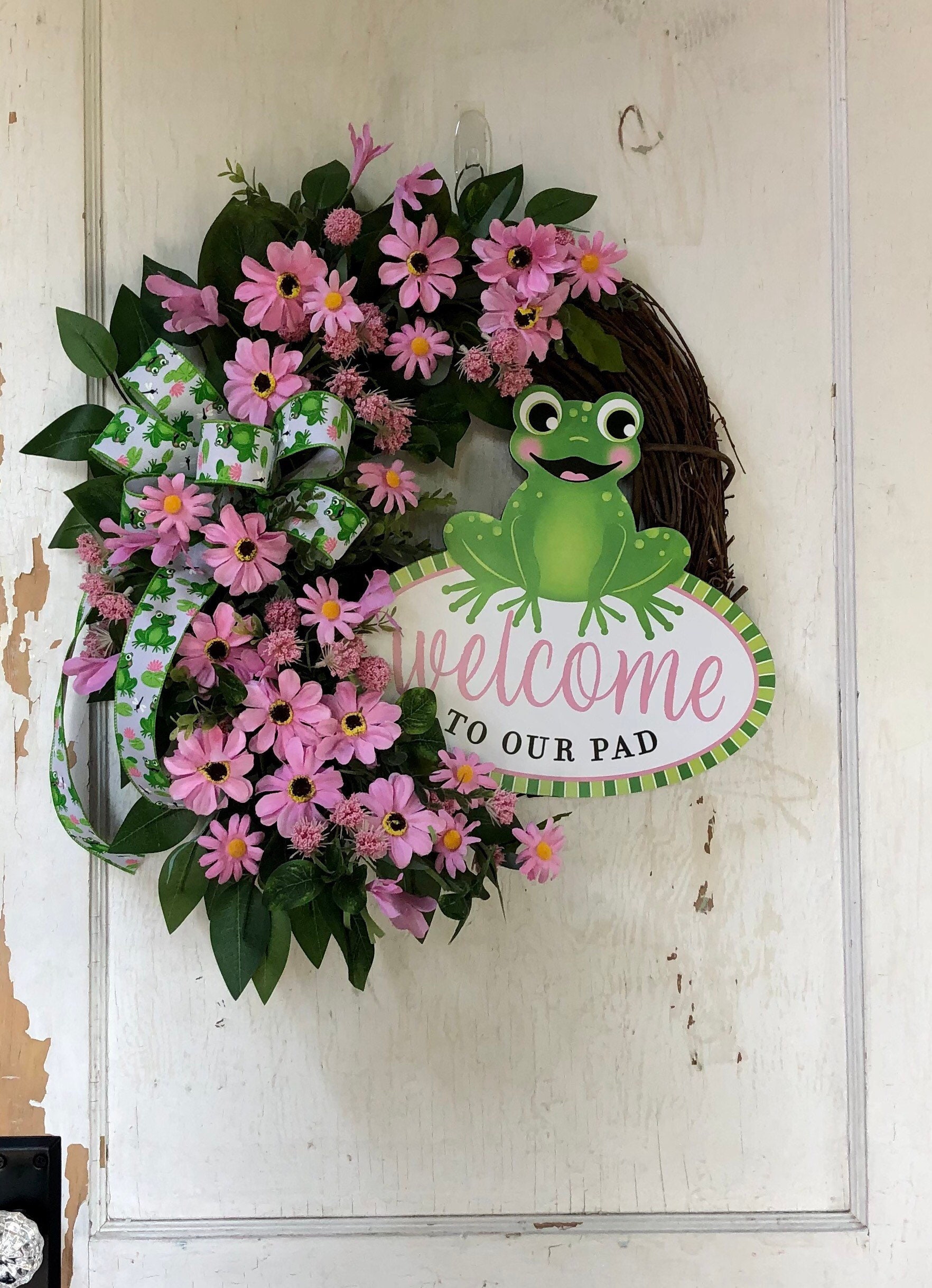 Frog "welcome to Our Pad" Spring Summer Porch Door Entryway Wreath ...